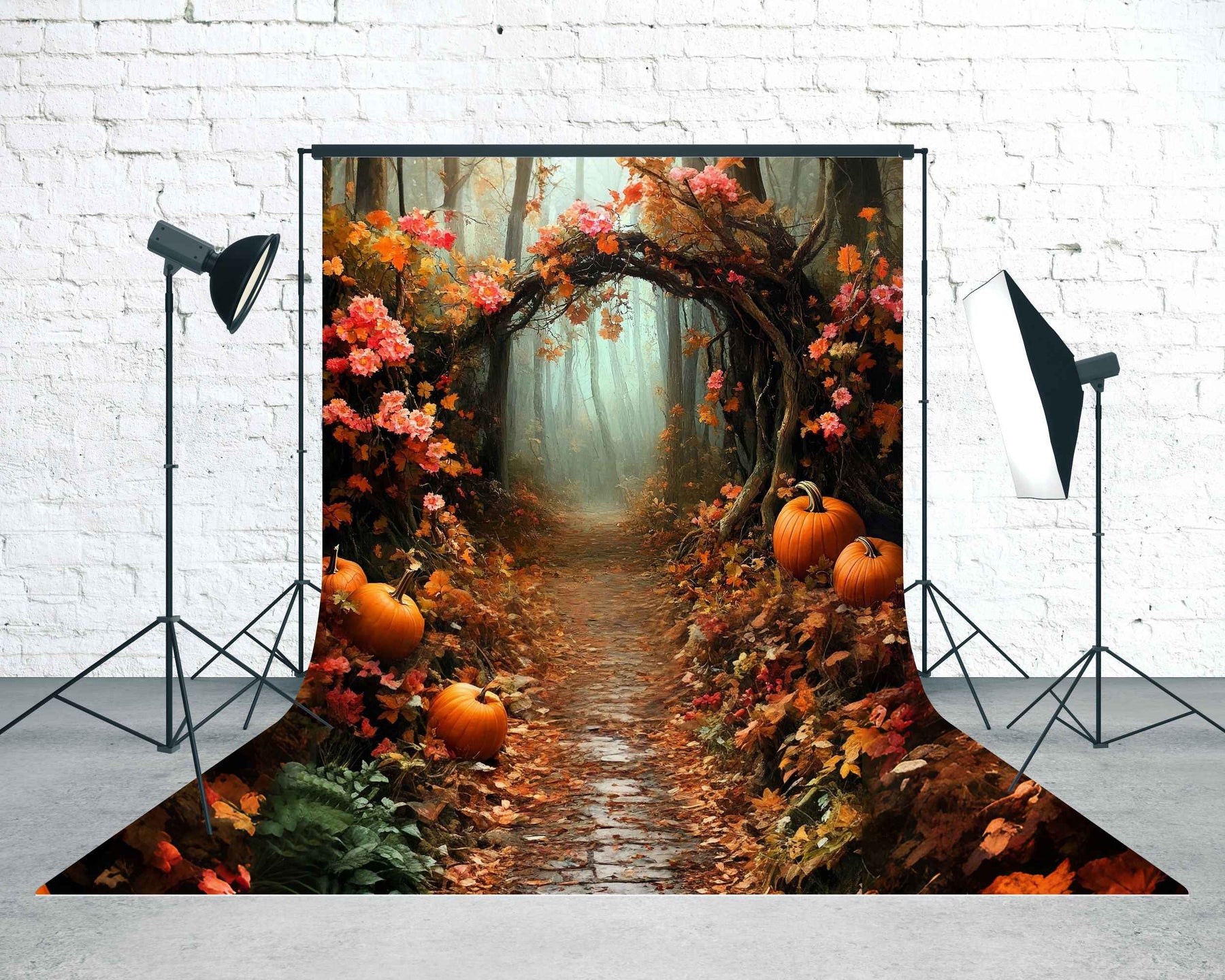 Autumn Fall Backdrop Pumpkin Forest Tunnel Sweep Backdrop MRR8-84