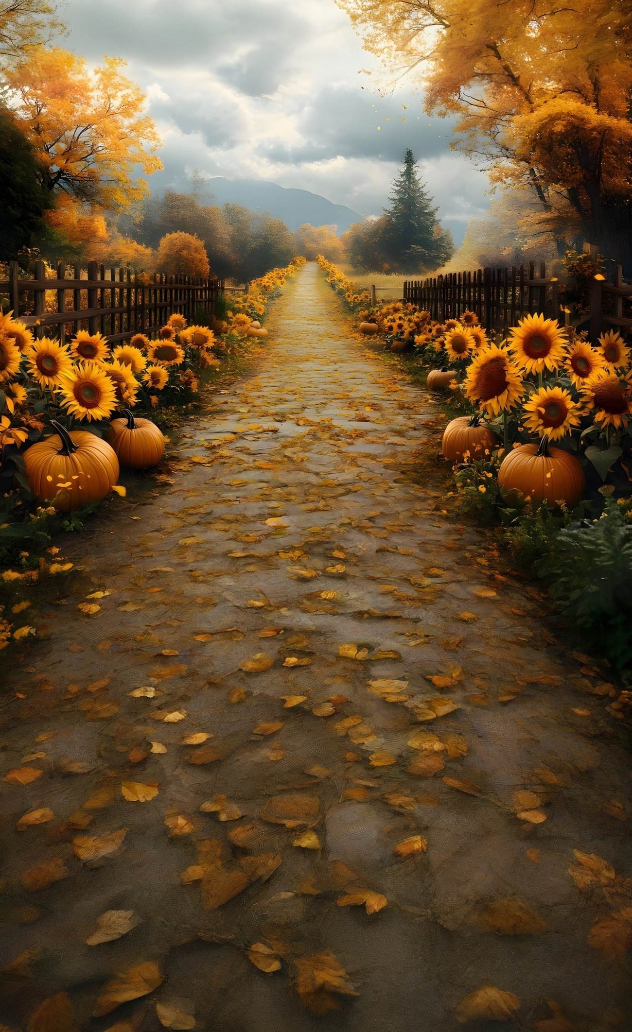 Fall Backdrops for Photography Golden Pumpkin Sunflower Path Sweep Bac