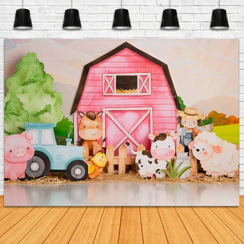 Kids Photo Backdrop Cartoon Farm Animals Barn Newborn Backdrop MRR9-12
