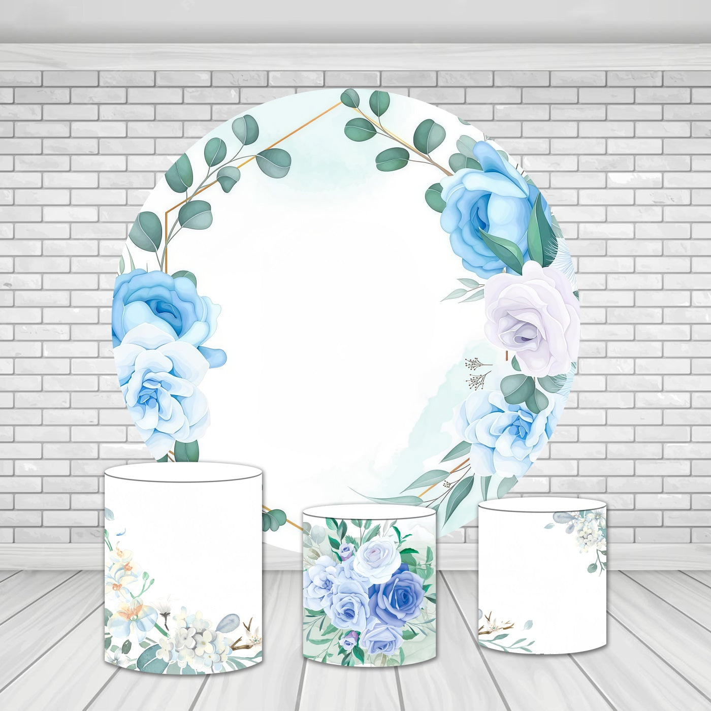 Circle Backdrop Kit Elegant Blue Rose Leaves Wedding Backdrops MRR9-15