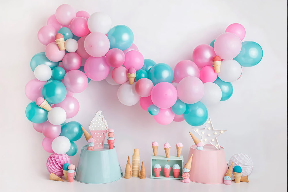 Cake Smash Backdrop Candy Balloon Ice Cream Party Birthday Backdrop MR