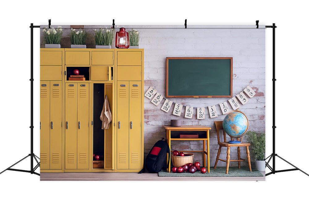 Back To School Photo Backdrop Yellow Locker Classroom School Backdrop