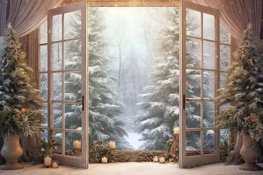 Winter Forest Backdrop Open Doors Snowy Pines Winter Backdrop MRR9-97