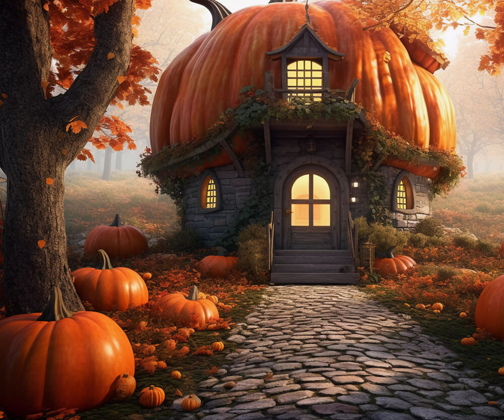Autumn Pumpkin House Forest Trail Backdrop Room Set – Dbackdrop