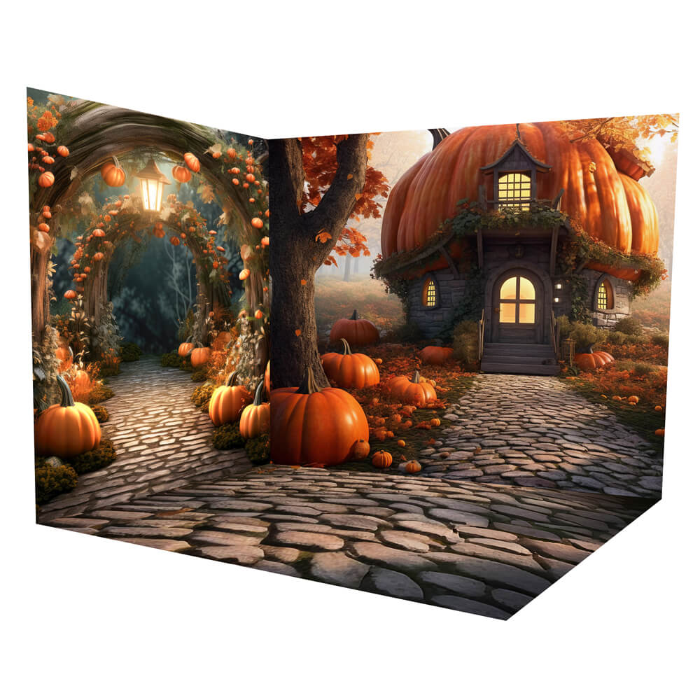 Autumn Pumpkin House Forest Trail Backdrop Room Set – Dbackdrop
