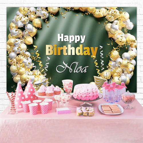 Customized Birthday Backdrop Gold Elegant Balloon Garland Backdrop RR1