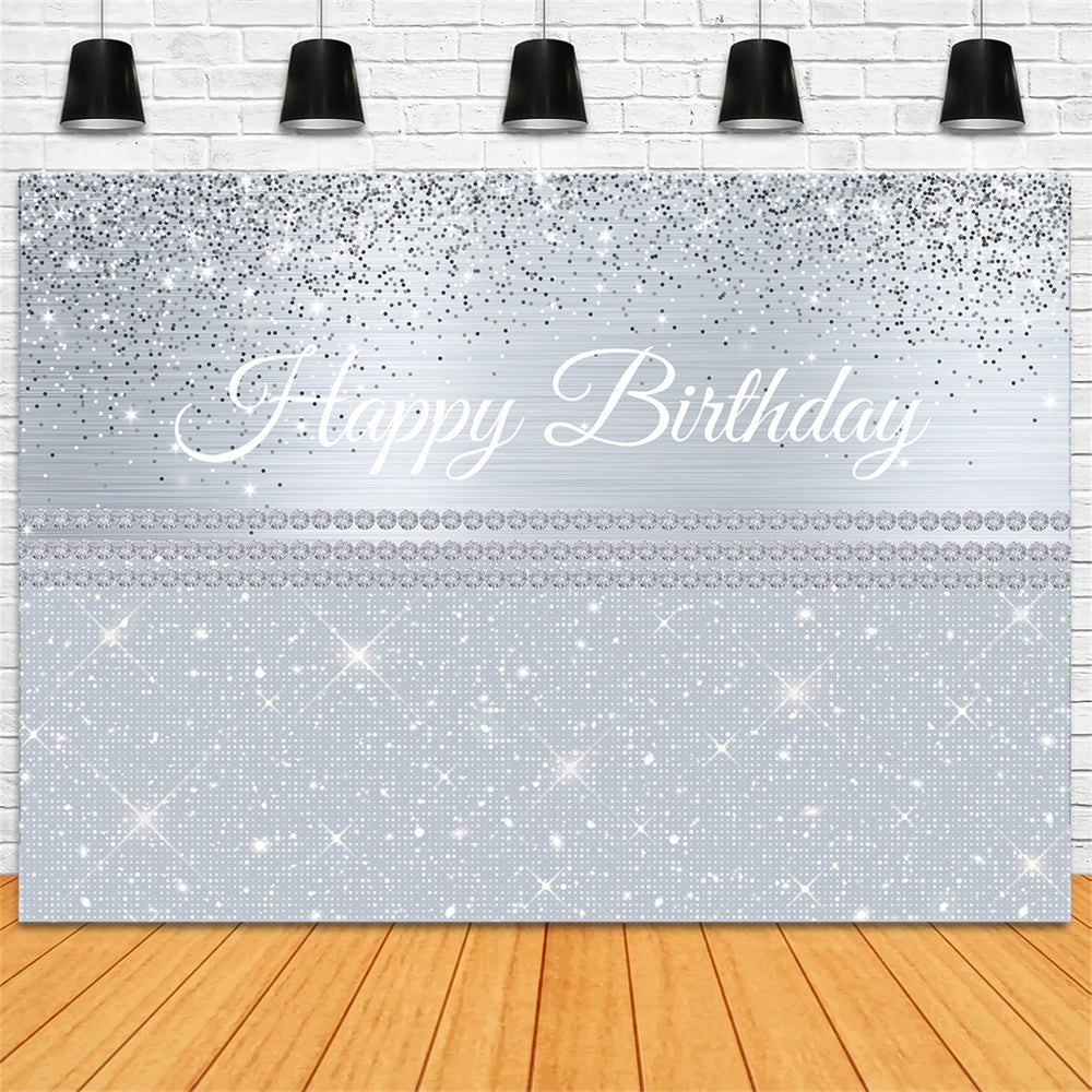 Personalized Birthday Backdrops Silver Glitter Sparkle Backdrop RR12-1