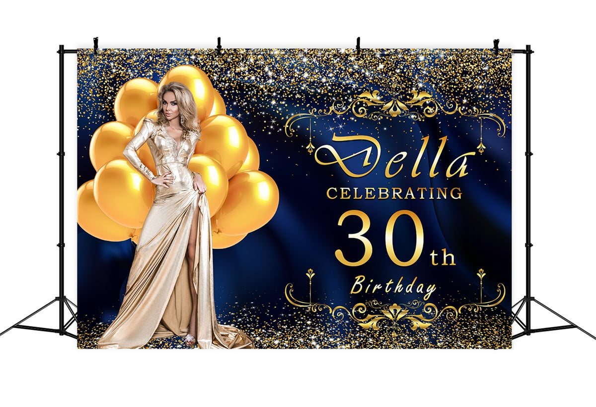 Custom 30th Birthday Backdrops Luxurious Blue Gold Balloon Backdrop RR