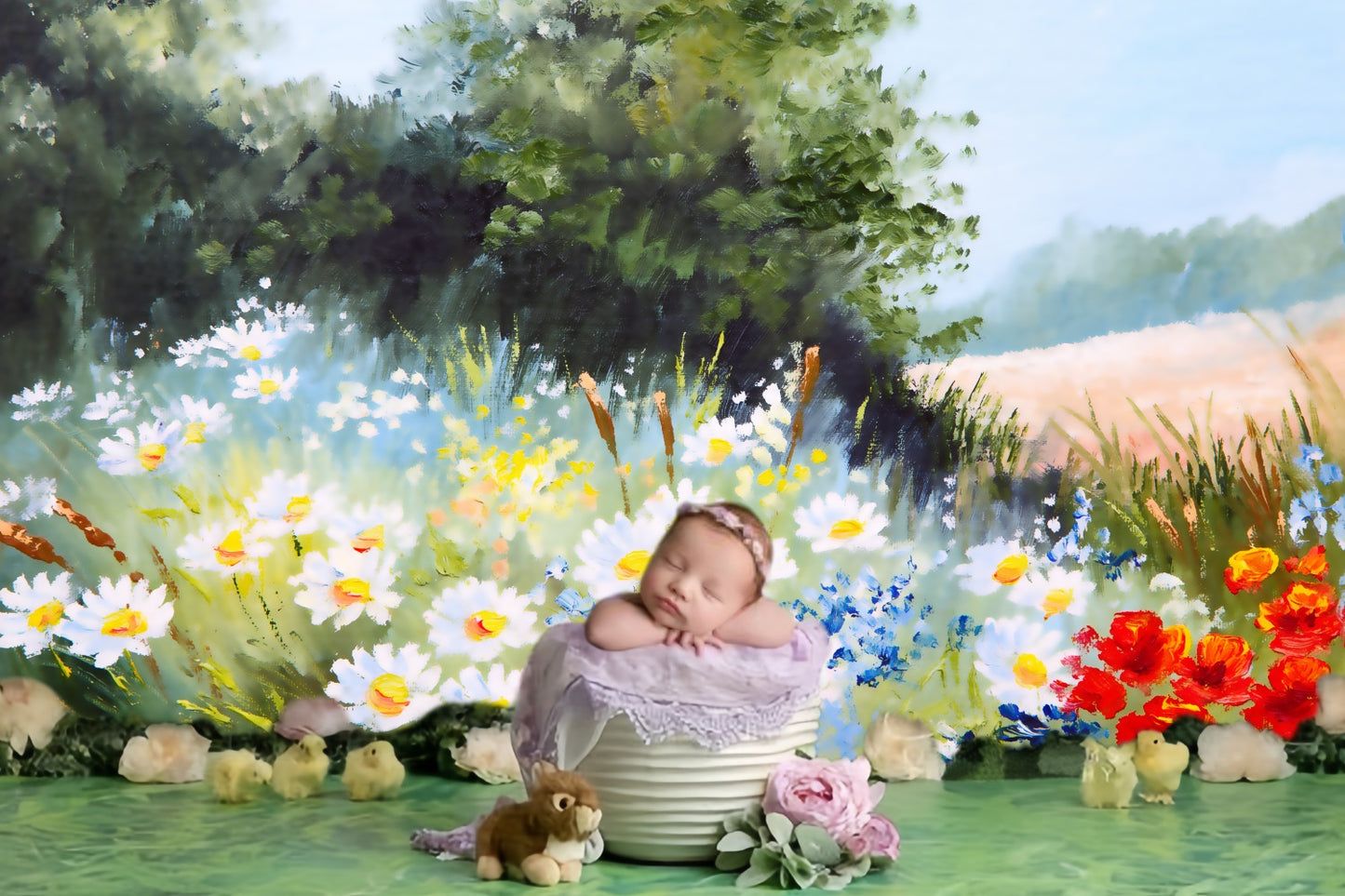 Spring Oil Painting Little Daisy Blue Sky Breeze Backdrop RR3-09 ...