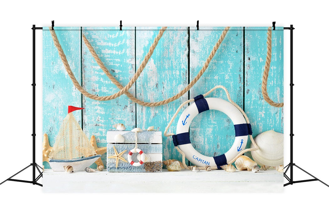 Summer Blue Board Swimming Circle Sailboat Shell Backdrop RR3-14 ...