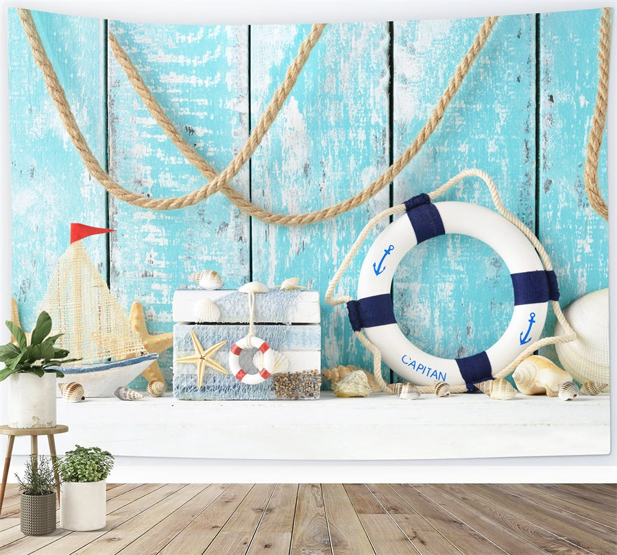 Summer Blue Board Swimming Circle Sailboat Shell Backdrop RR3-14 ...