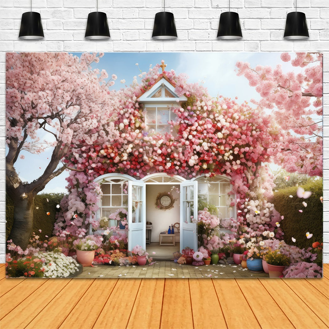 Spring Cherry Blossom Tree Romantic House Backdrop RR3-15 – Dbackdrop