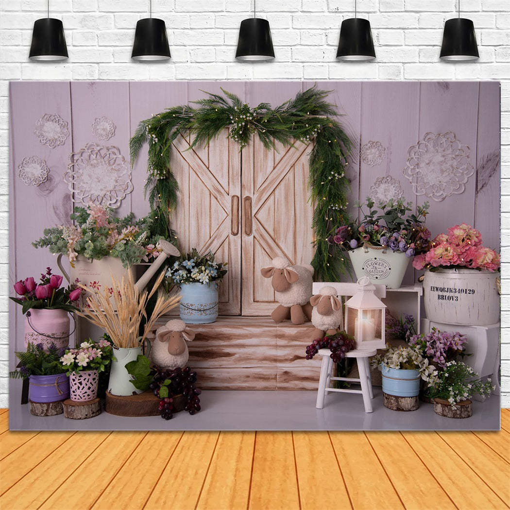 Spring White Plank Wood Door Flower Greenery Backdrop RR3-21 – Dbackdrop