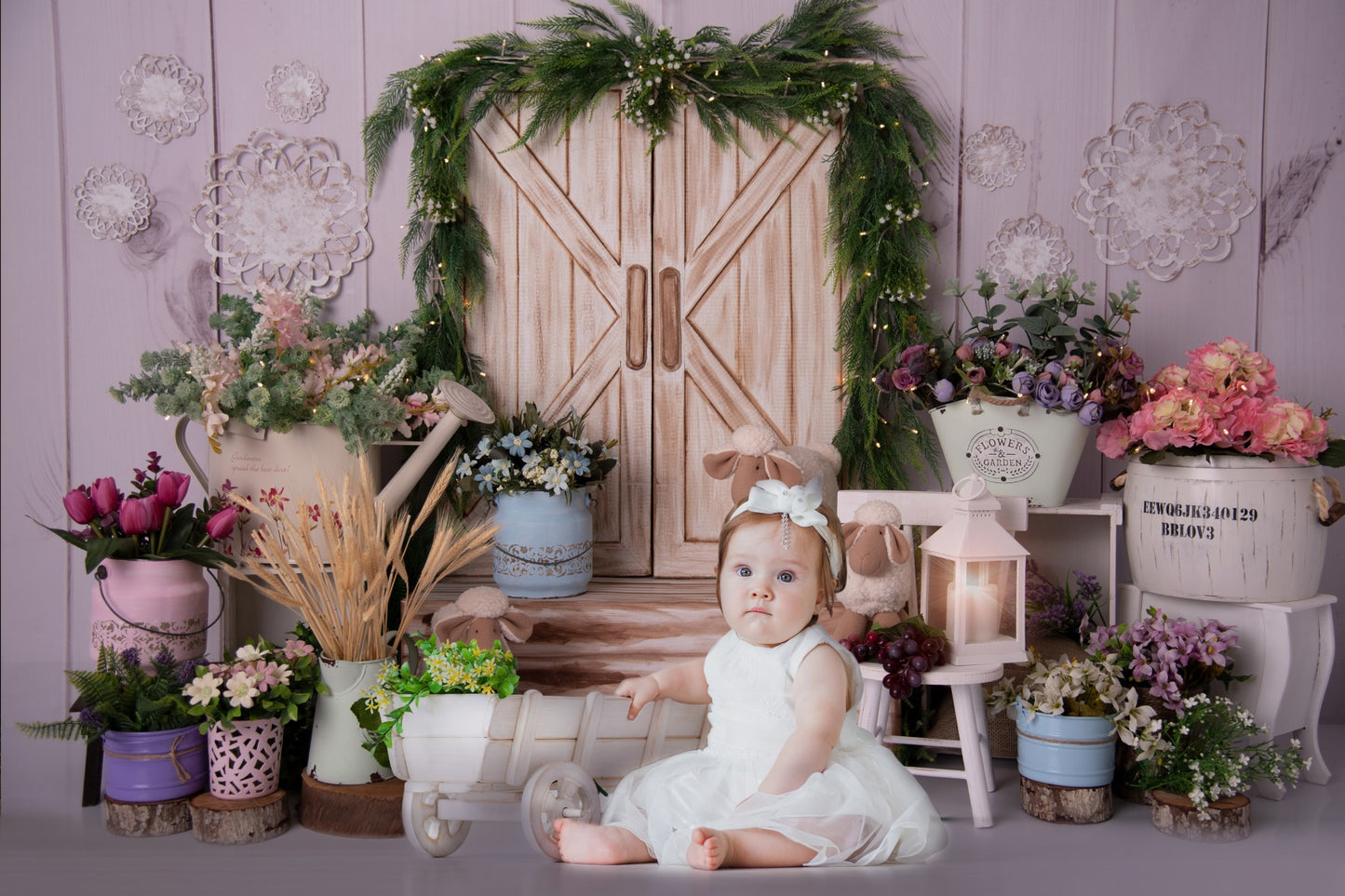 Spring White Plank Wood Door Flower Greenery Backdrop RR3-21 – Dbackdrop