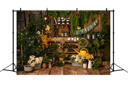 Spring Wooden Panel Greenery Potted Plant Gardening Style Backdrop RR3 ...