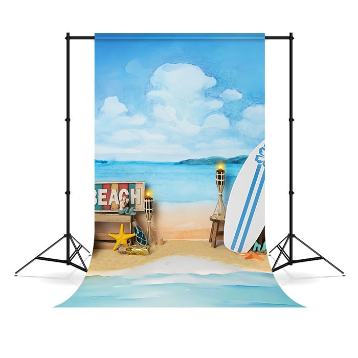 Summer Sea Beach Blue Sky White Clouds Surfing Theme Backdrop RR3-29 ...