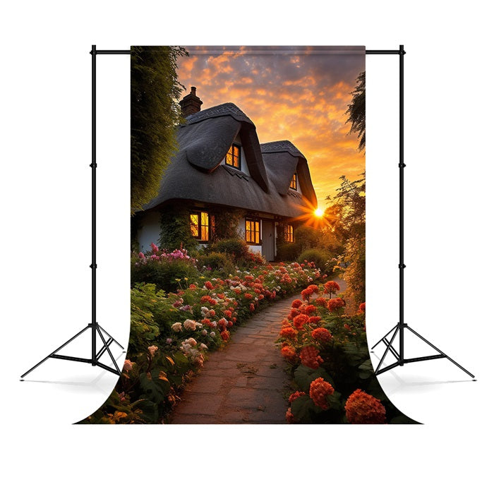 Sunset Flower Road Romantic Cabin Backdrop RR3-30 – Dbackdrop