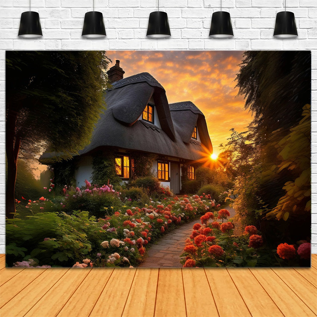 Sunset Flower Road Romantic Cabin Backdrop RR3-30 – Dbackdrop