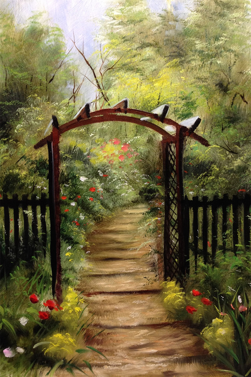 DBackdrop Spring Mystic Grove Wooden Door Trail Flower Backdrop RR3-40 ...