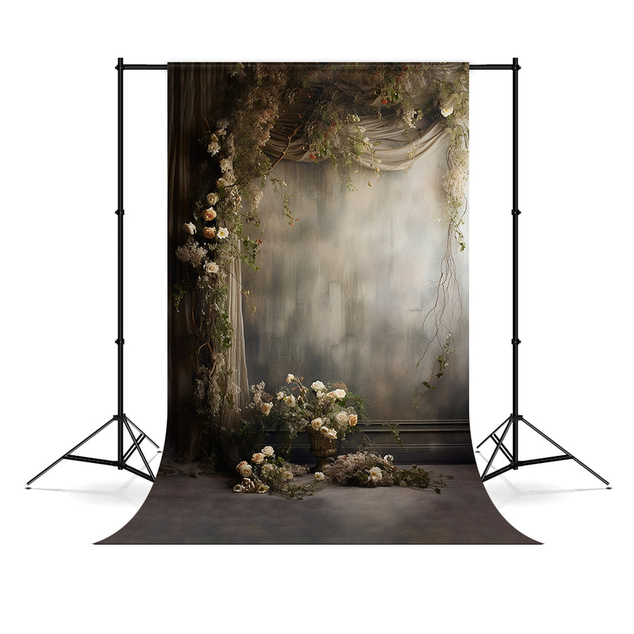 DBackdrop Nostalgic Style Rose Decorative Gray Tone Vintage Wall Backd