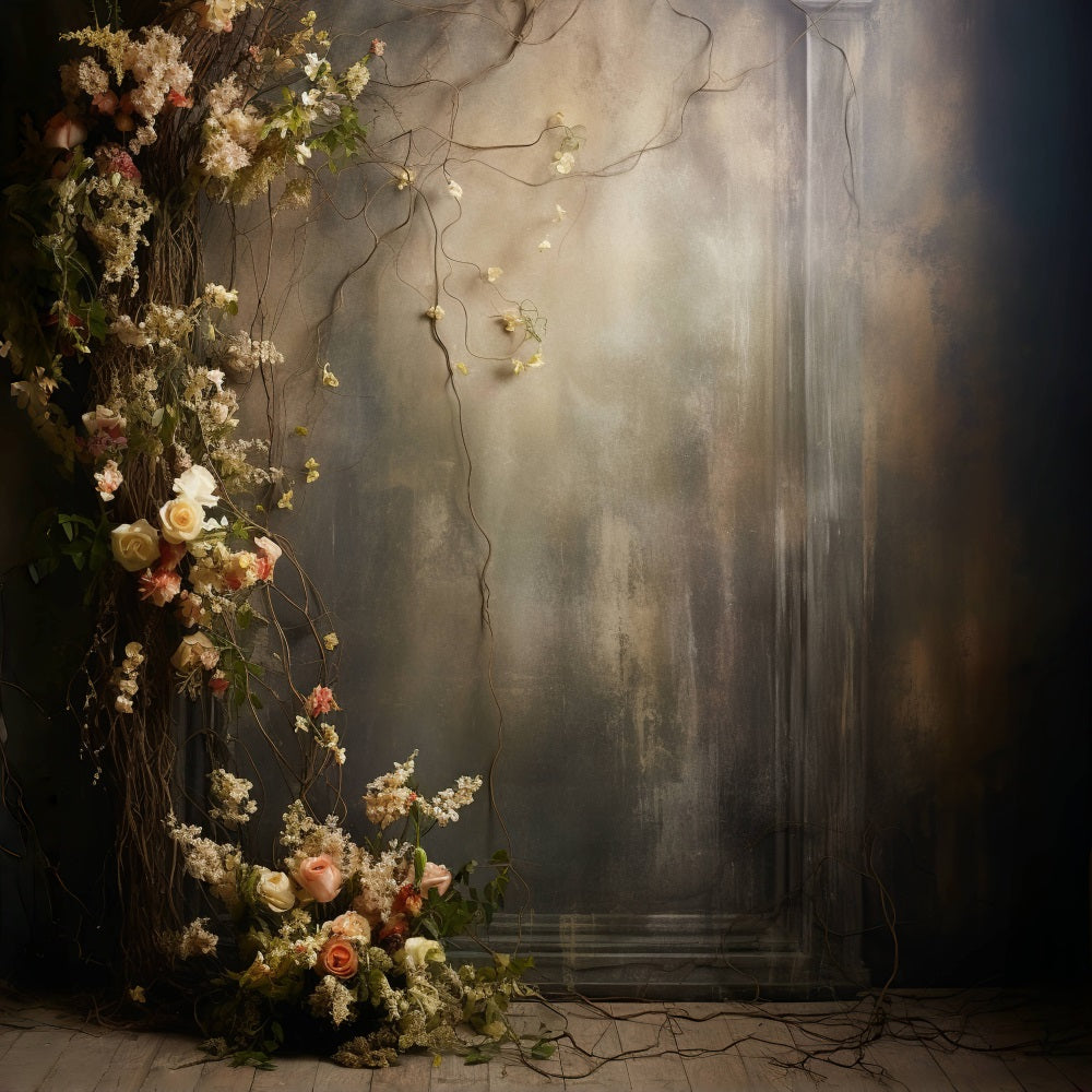 DBackdrop Nostalgic Style Rose Decorative Brown Tone Vintage Wall Back ...