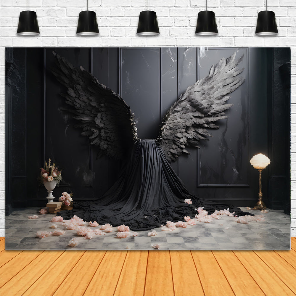 DBackdrop Black Classic Wall Mystery Black Angel Wings Backdrop RR4-16