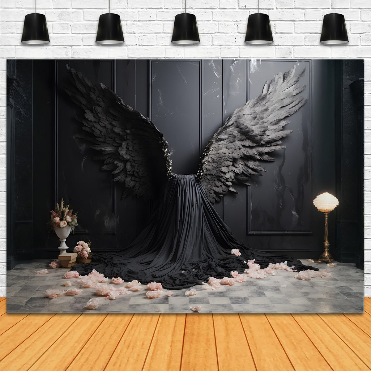 DBackdrop Black Classic Wall Mystery Black Angel Wings Backdrop RR4-16
