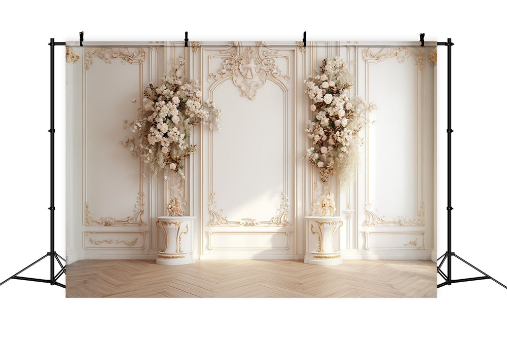 DBackdrop White Classic Vintage Wall Fresh Floral Embellished Backdrop