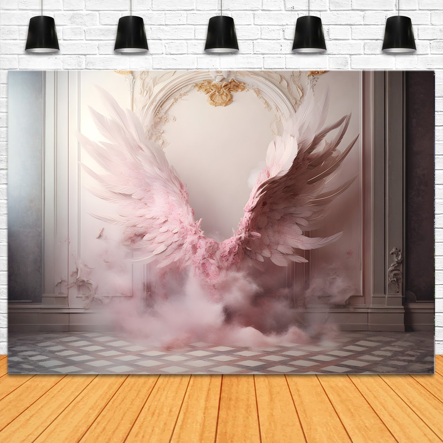 DBackdrop Vintage Wall Plaid Floor Pink Wings Backdrop RR4-29 – Dbackdrop