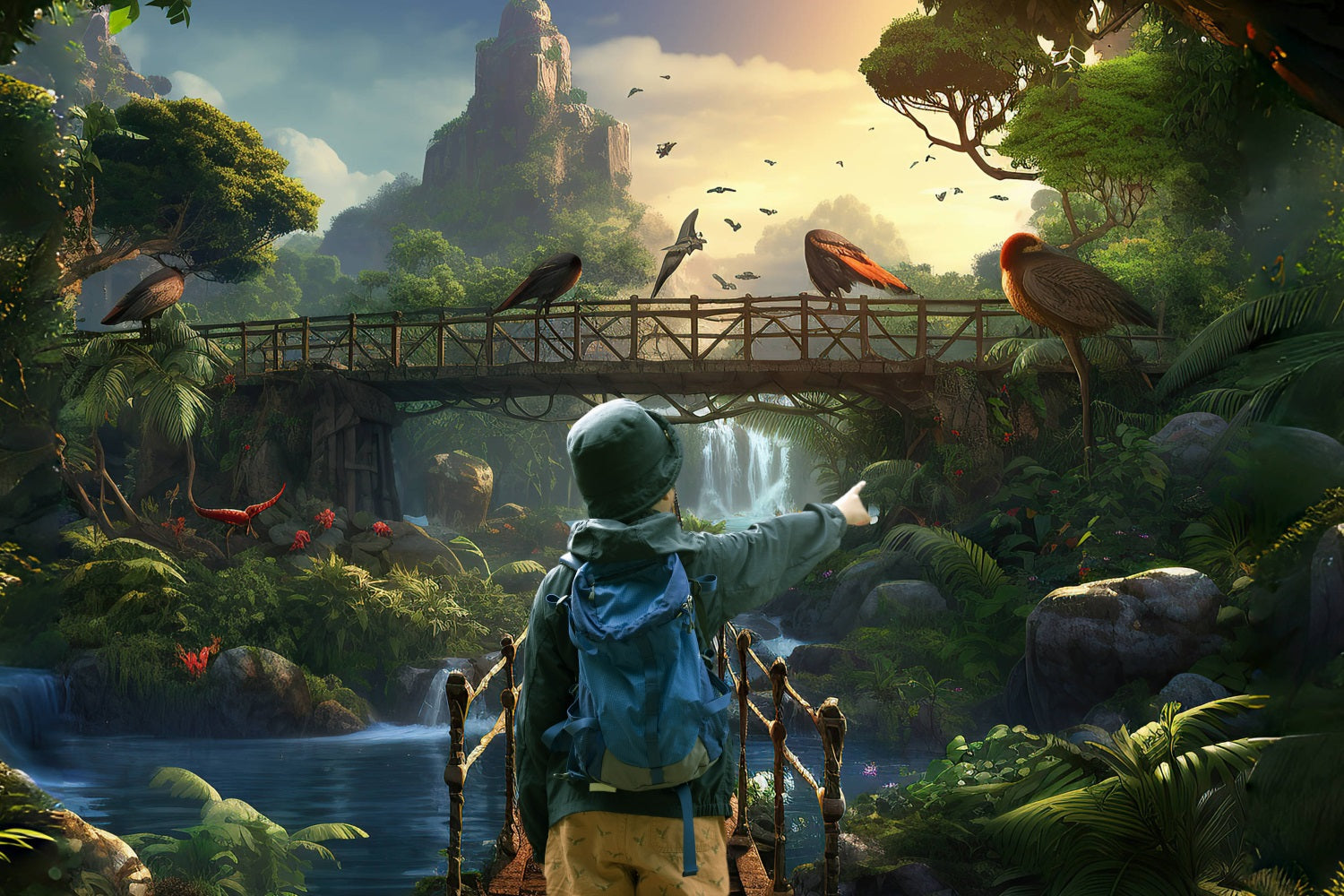 DBackdrop Mystic Forest Bird Hanging Bridge Backdrop RR4-45 – Dbackdrop