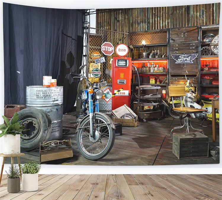 Father's Day Car Repair Shop Garage Backdrop RR5-18 – Dbackdrop