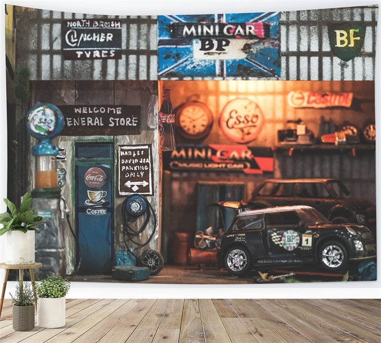 Auto Shop Old Garage Father's Day Backdrop RR5-19 – Dbackdrop