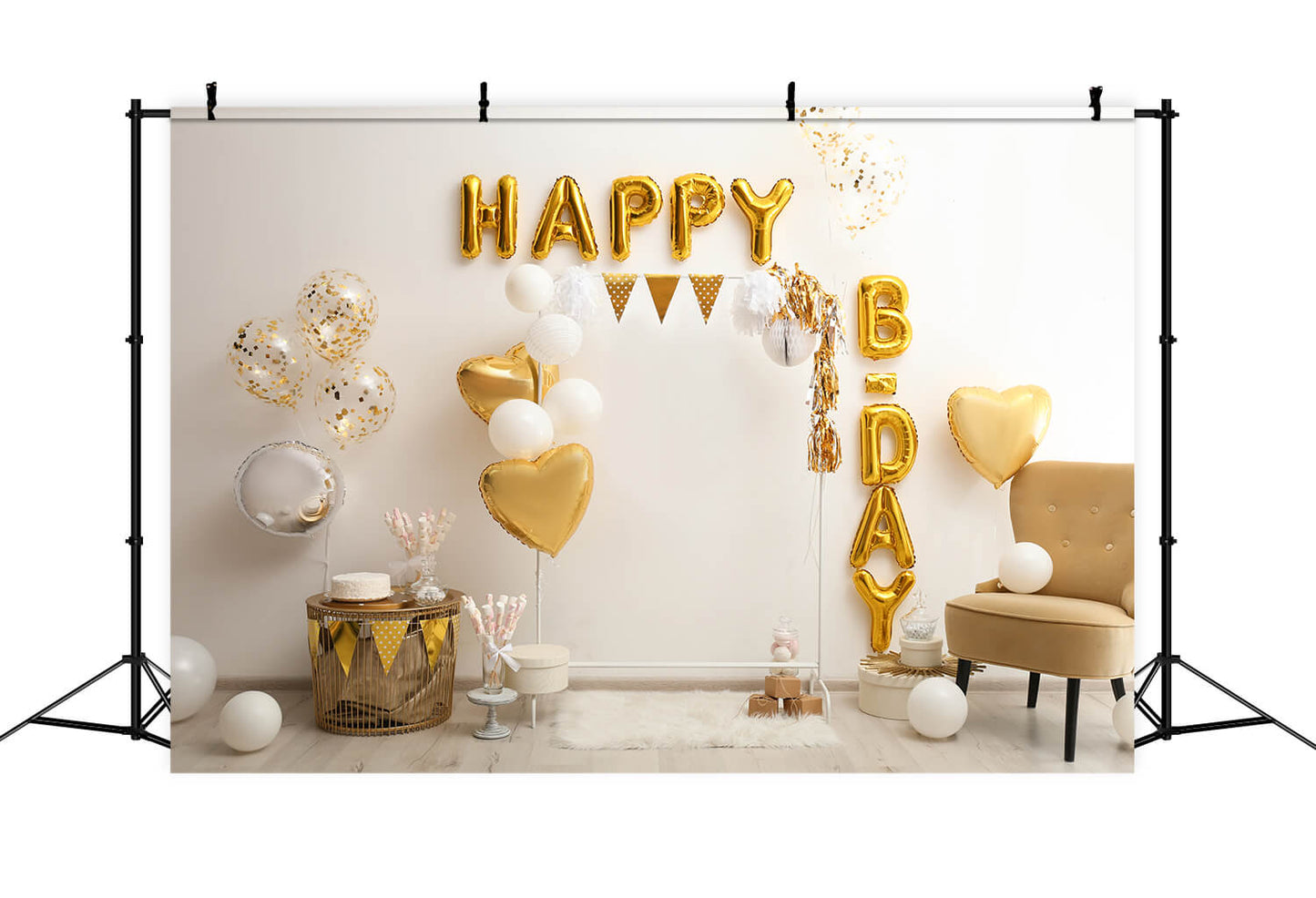 Golden Balloons Birthday Party Decor Backdrop RR5-32 – Dbackdrop