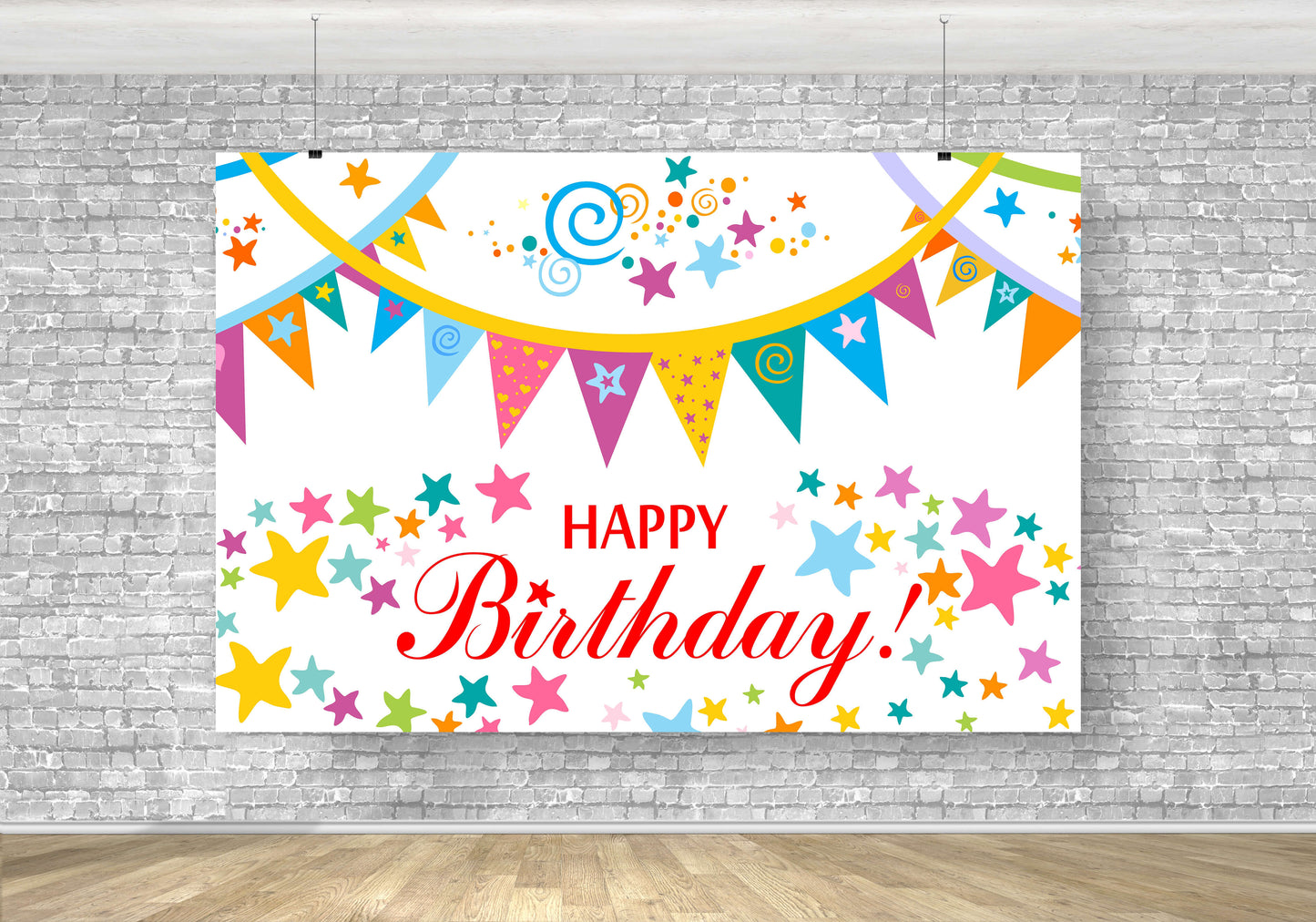 Colorful Banners Stars Custom Birthday Backdrop RR5-49 – Dbackdrop