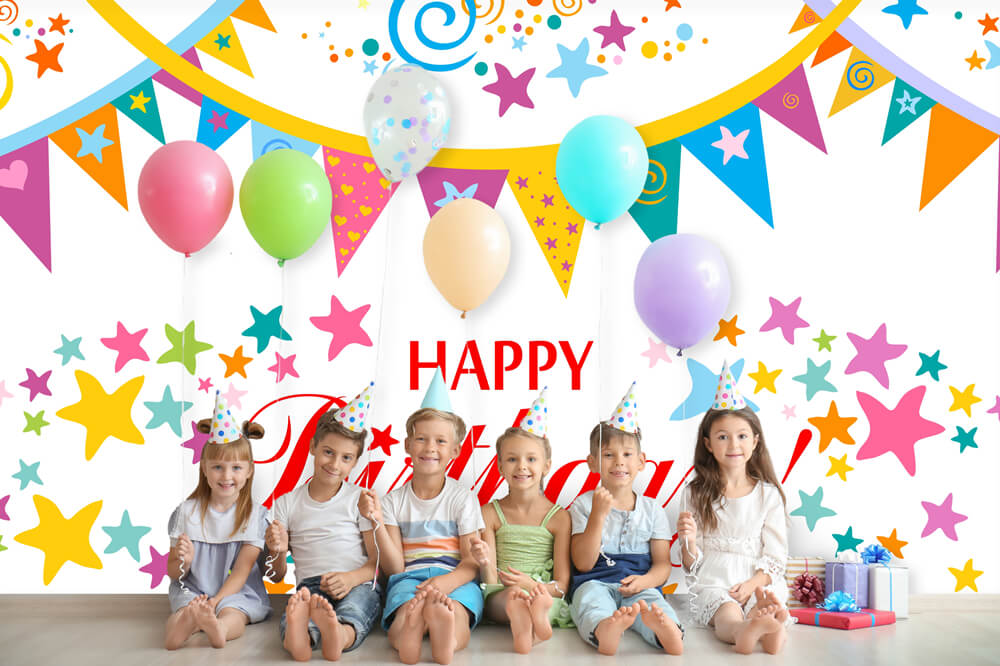 Colorful Banners Stars Custom Birthday Backdrop RR5-49 – Dbackdrop