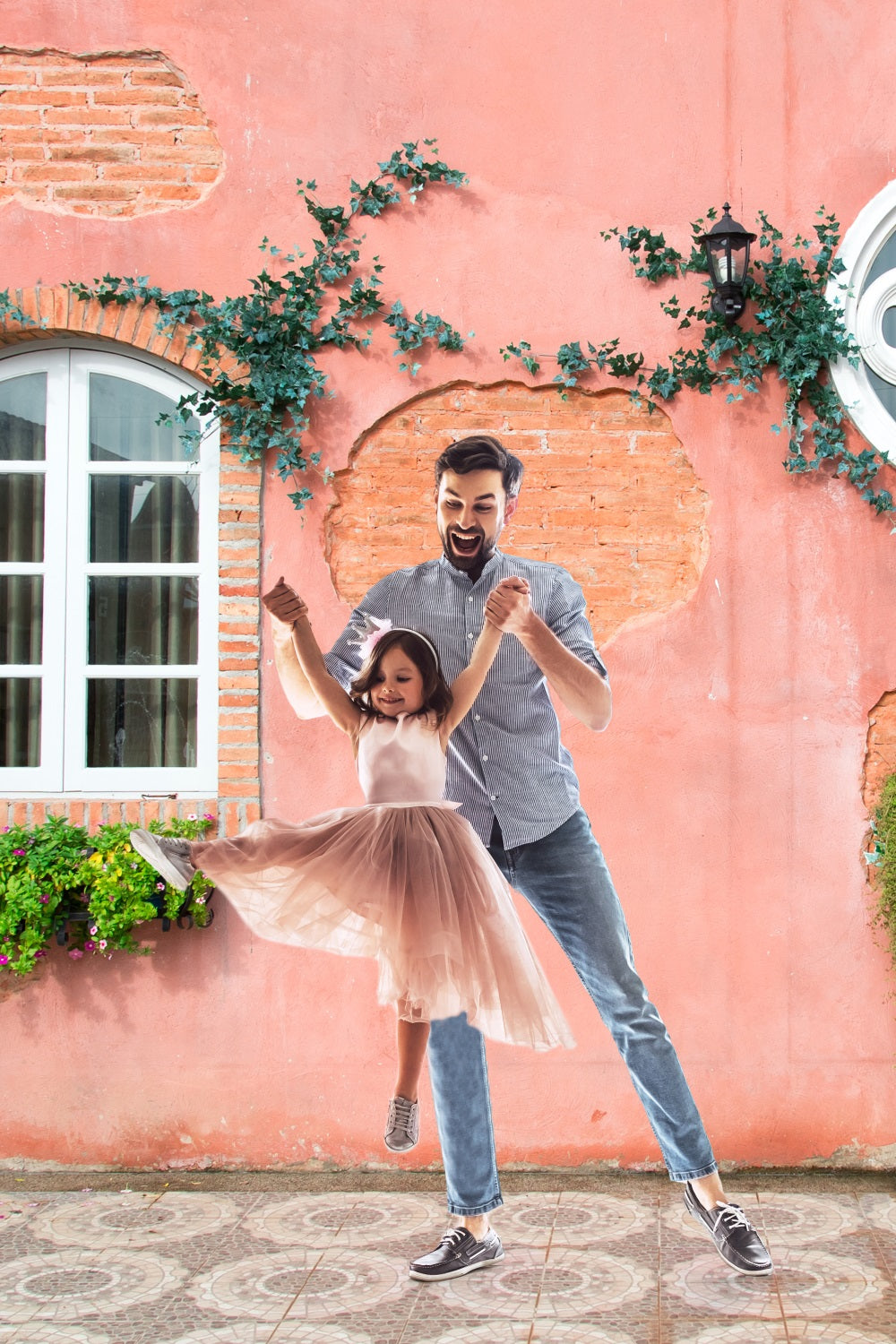 Pink Brick Wall White Window Street Backdrop RR5-8 – Dbackdrop