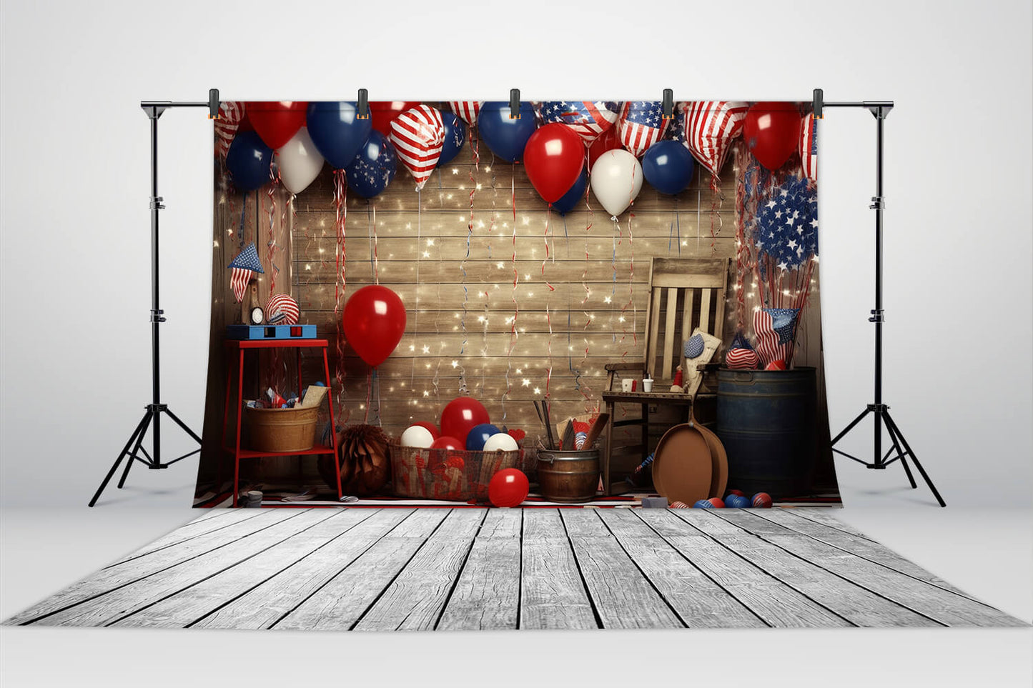 Balloons Wood Wall Independence Day Backdrop RR6-12 – Dbackdrop
