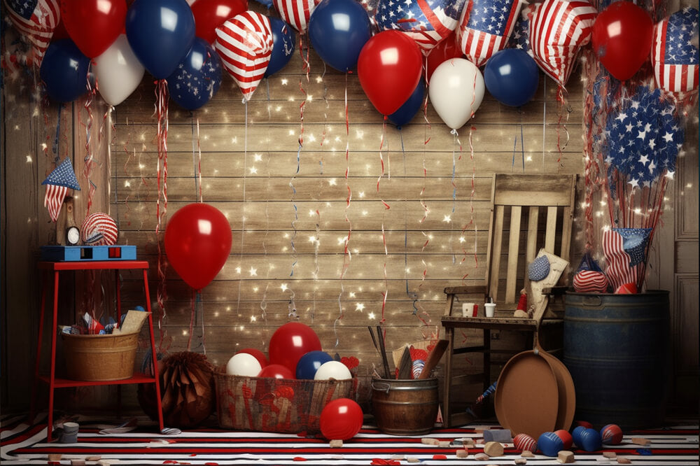 Balloons Wood Wall Independence Day Backdrop RR6-12 – Dbackdrop