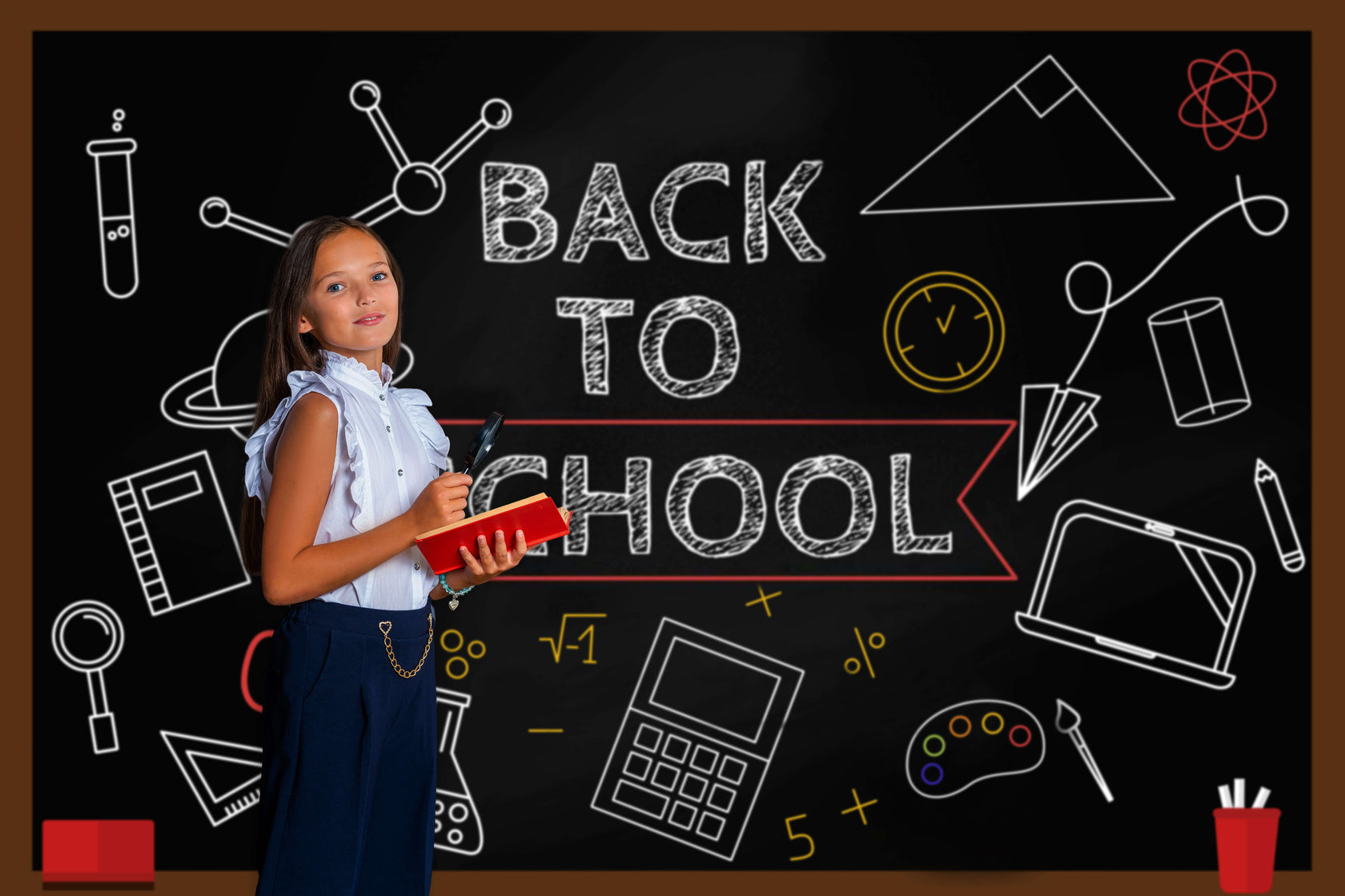 Back to School Blackboard Chalk Drawing Backdrop RR6-31 – Dbackdrop