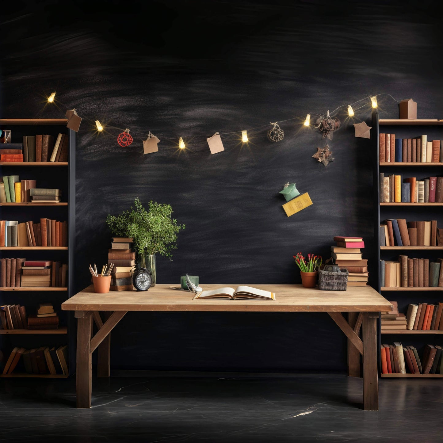 Bookshelf Desk Back to School Theme Backdrop RR6-34 – Dbackdrop