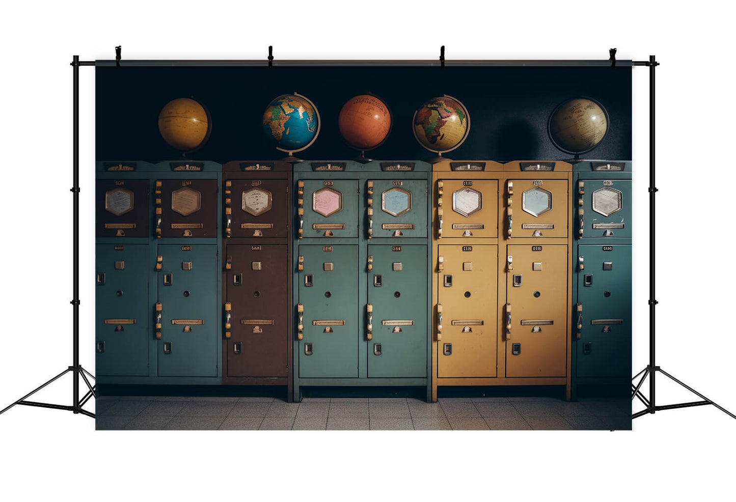 School Locker Globe Photo Booth Backdrop RR6-36 – Dbackdrop
