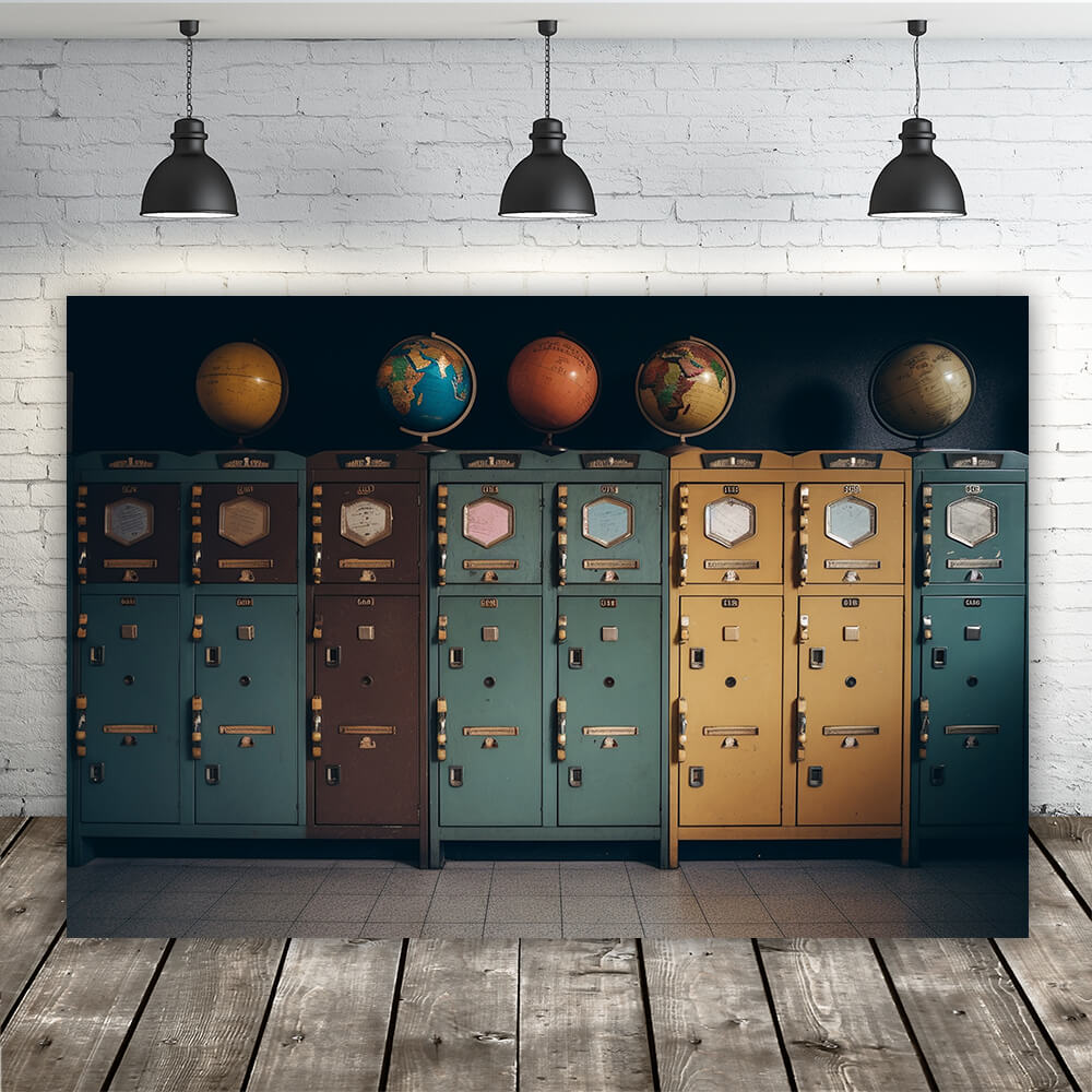 School Locker Globe Photo Booth Backdrop RR6-36 – Dbackdrop