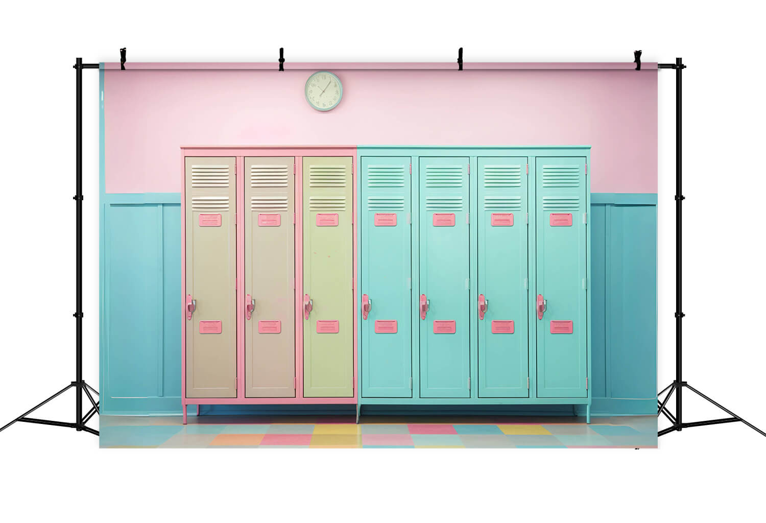 Colorful Lockers Wall Back to School Backdrop RR6-38 – Dbackdrop