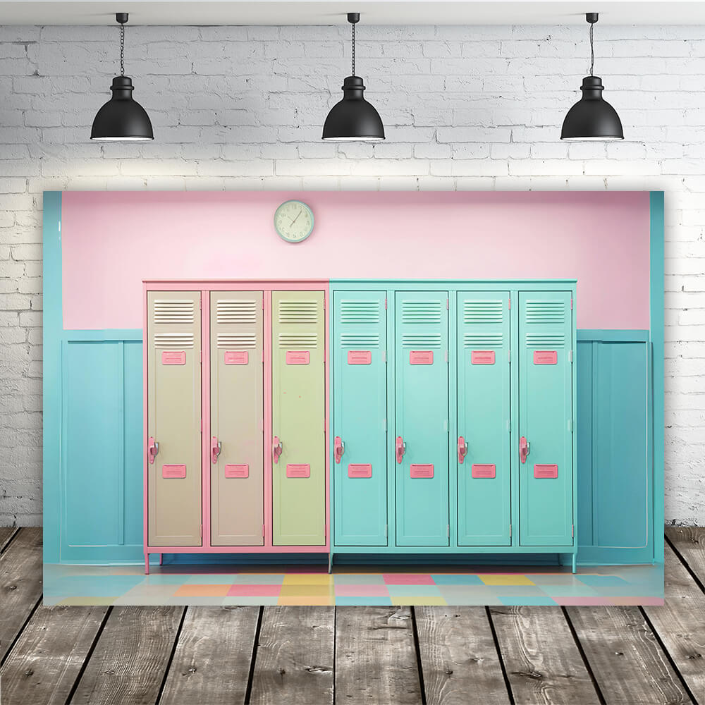 Colorful Lockers Wall Back to School Backdrop RR6-38 – Dbackdrop