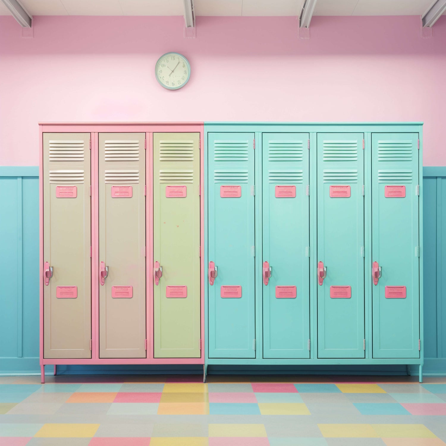 Colorful Lockers Wall Back to School Backdrop RR6-38 – Dbackdrop
