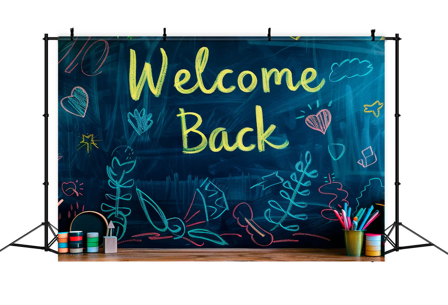 Back to School Colored Chalk Drawing Backdrop RR6-39 – Dbackdrop