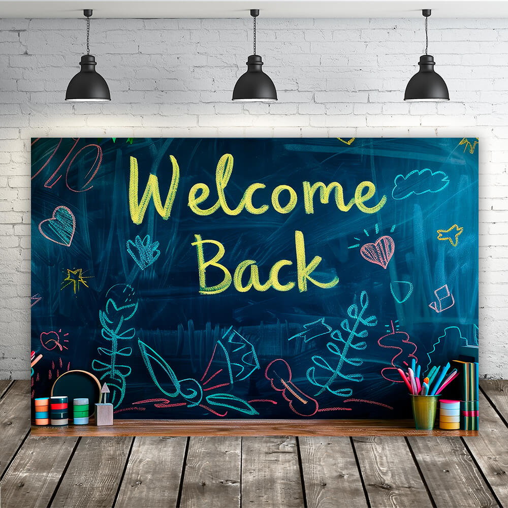 Back to School Colored Chalk Drawing Backdrop RR6-39 – Dbackdrop