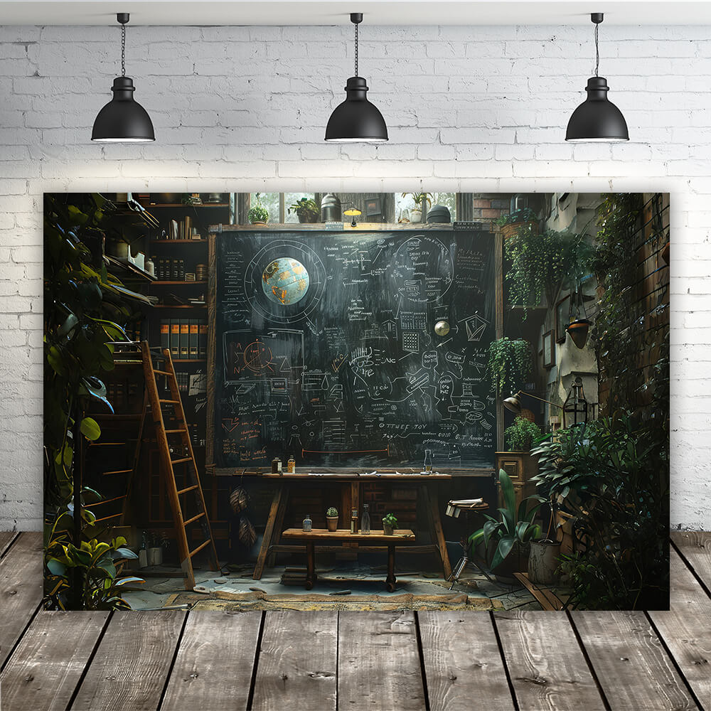 Vintage Bookshelf Blackboard Study Room Backdrop RR6-43 – Dbackdrop