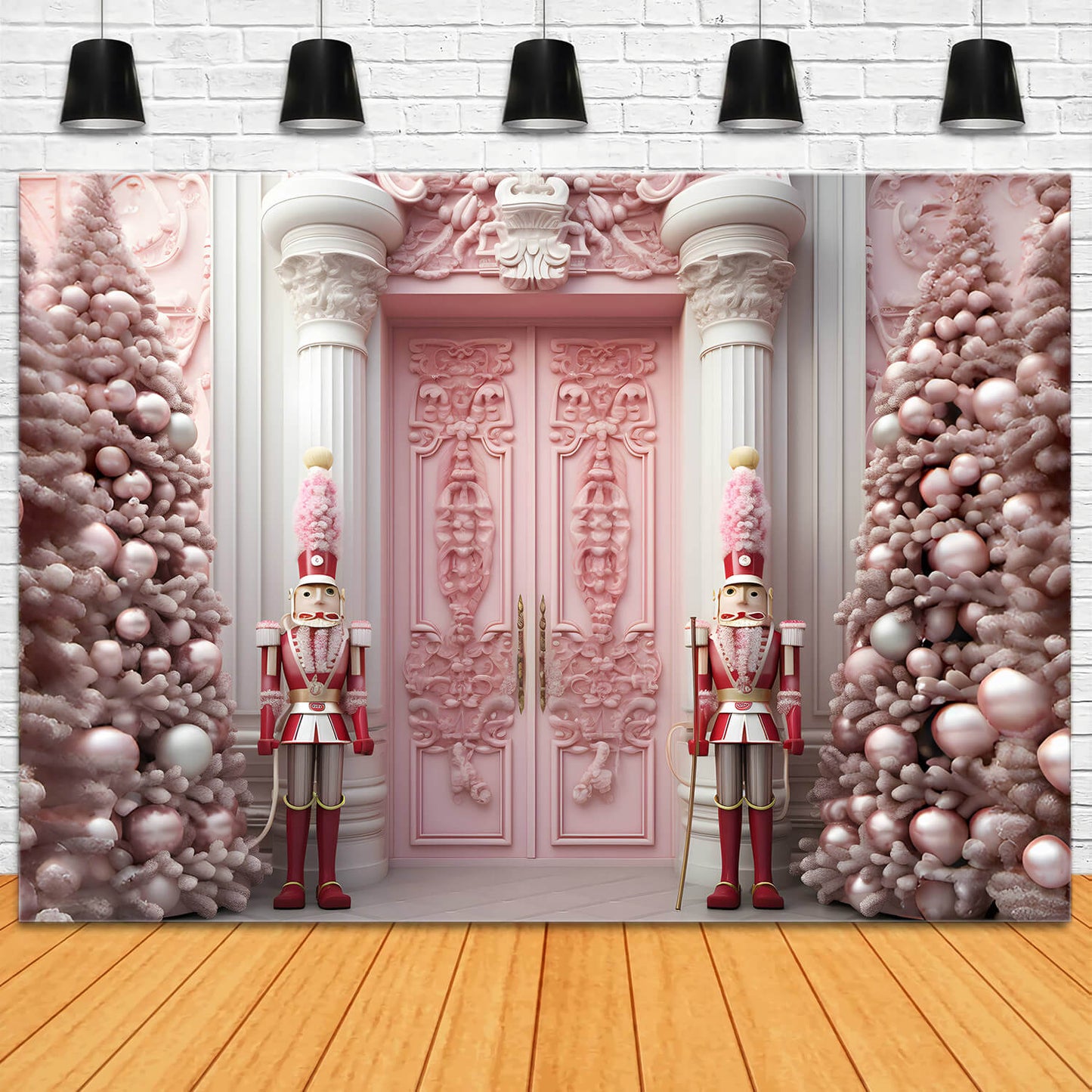 Nutcracker Christmas Pink Door House Backdrop RR6-47 – Dbackdrop