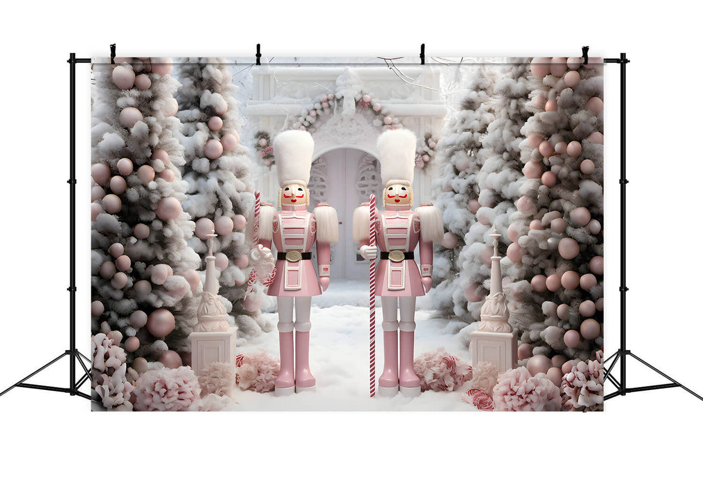 Christmas Tree Snow Pink Nutcracker Backdrop RR6-49 – Dbackdrop